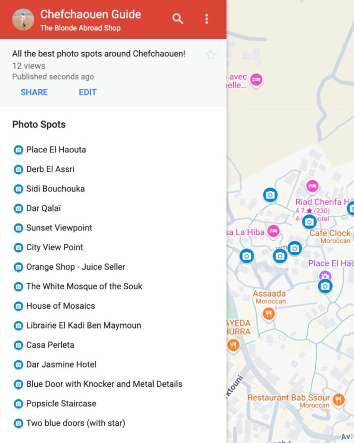 Chefchaouen Instagrammable Photo Spots Map • The Blonde Abroad